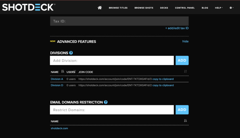 Enterprise account domain restriction - SHOTDECK :: Help Center